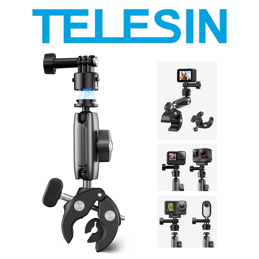 TELESIN Quick Release 360° Handlebar Clamp Motorcycle Bike Mount for ...