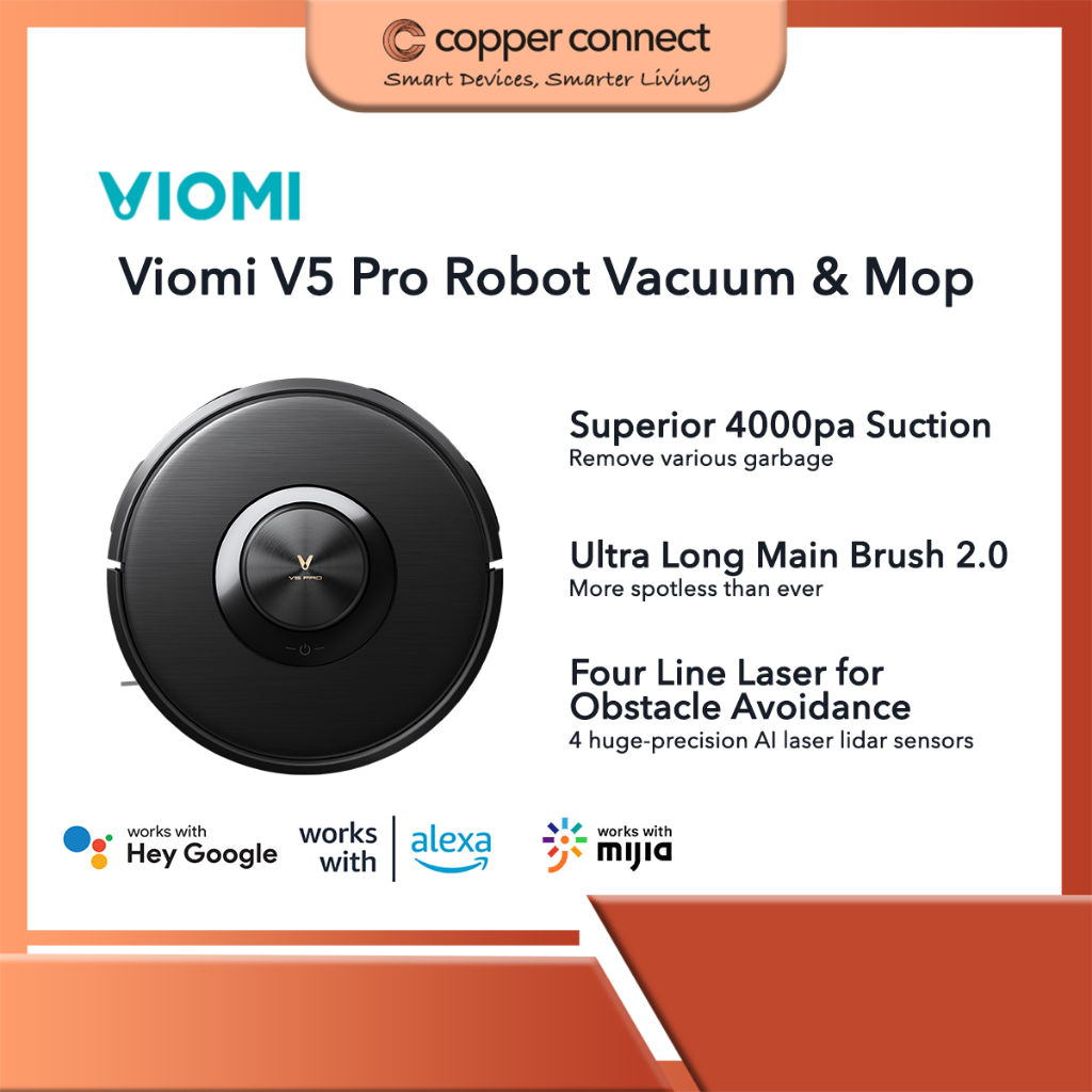 Viomi V5 Pro Robot Vacuum Cleaner |LDS Lasers Obstacle Avoidance|4000Pa ...