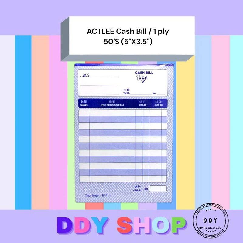 ACTLEE Cash Bill Book Buku Tunai 1 ply / 50'S (5"X3.5") | Shopee Malaysia