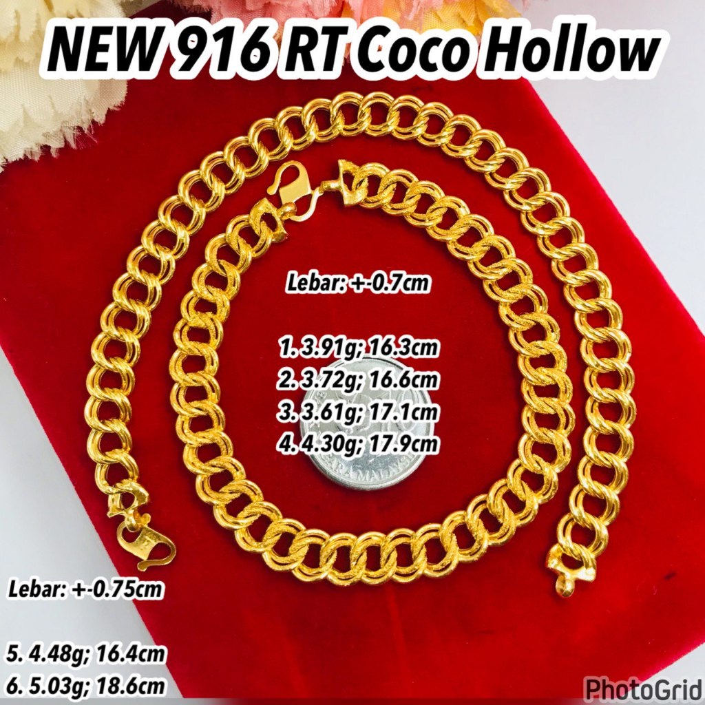 NEW GOLD 916 Rantai Tangan Coco Hollow 4g 5g 6g 7g 290125 #SH17 | Shopee Malaysia