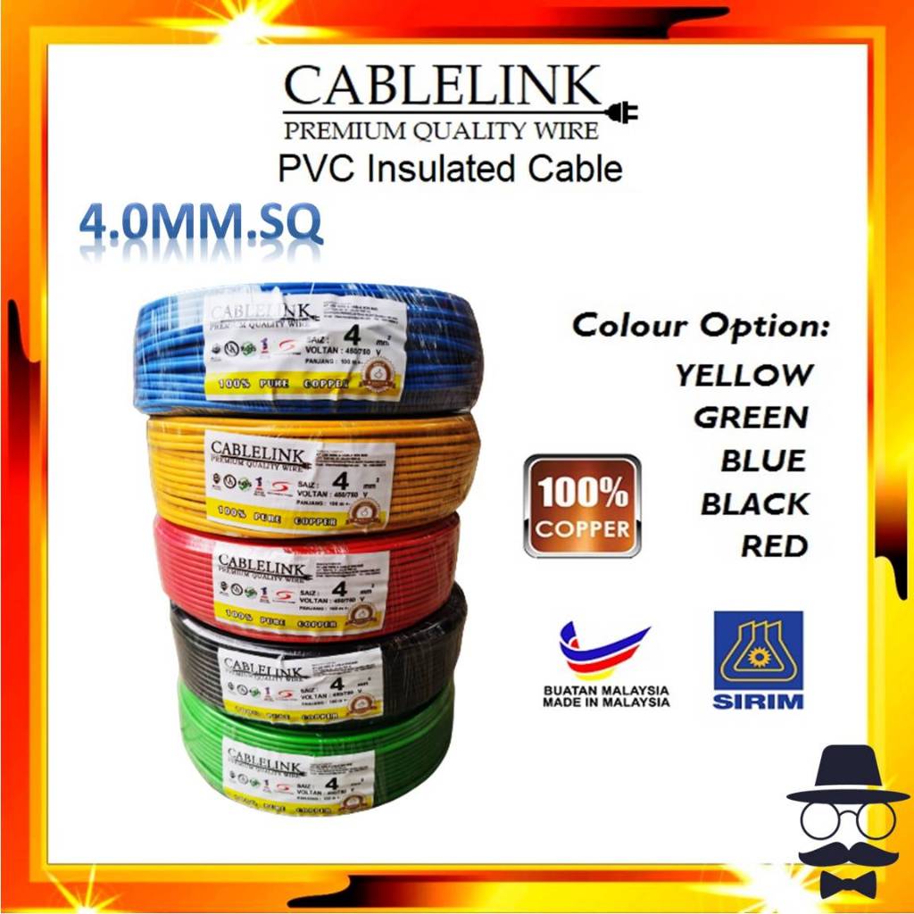 CableLink 4mm PVC CABLE / WIRE / 4 mm PVC Kabel WAYAR SIRIM APPROVED ...