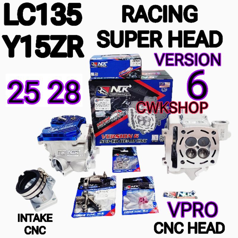 NLK V6 Y15ZR LC135 RACING SUPER HEAD V6 25/28 CNC HEAD VPRO NLK PERFORMANCE | Shopee Malaysia
