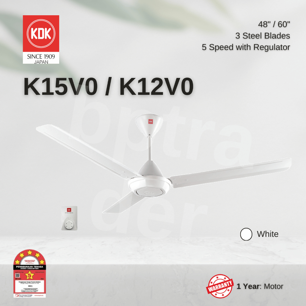 KDK K15V0/K12V0 Regulator Ceiling Fan 60"/48" (White) | Shopee Malaysia