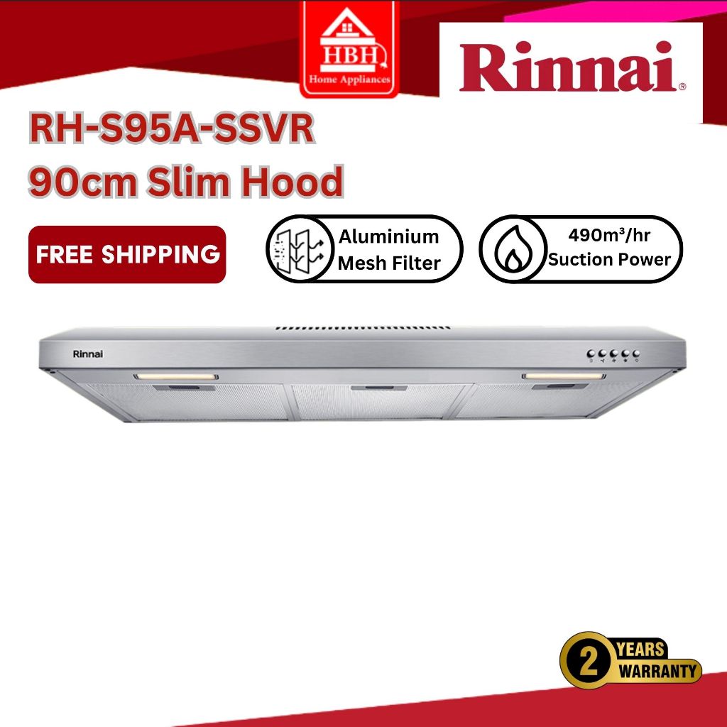 (FREE SHIPPING) Rinnai 60cm / 90cm 490m3/hrs 3 Speed Slim Cooker Hood RH-S95A-SSVR RH-S65A-SSVR ...