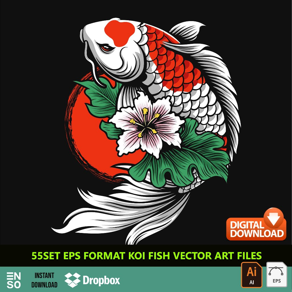 55-Set AI/EPS Format Koi Fish Vector Art Design | Editable Adobe ...