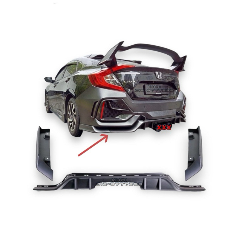 Honda Civic FC Type R Rear Bumper Under Diffuser Lips Without Exhaust ...