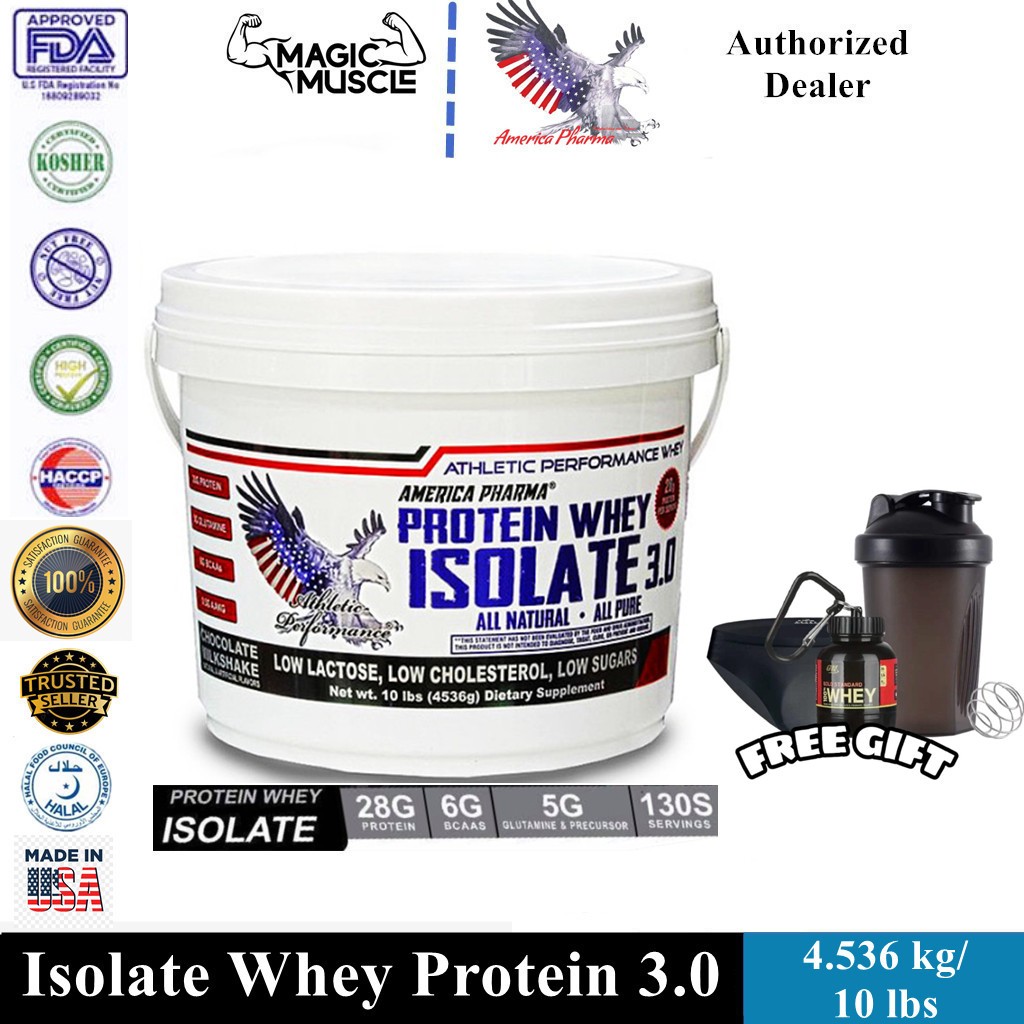 America Pharma Whey Protein Isolate All Pure 3.0 (4536g /10 lbs) - with ...