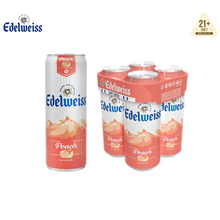Edelweiss Peach Wheat Beer Can 3.5% Alcohol 4-Can Pack (4 x 320ml ...