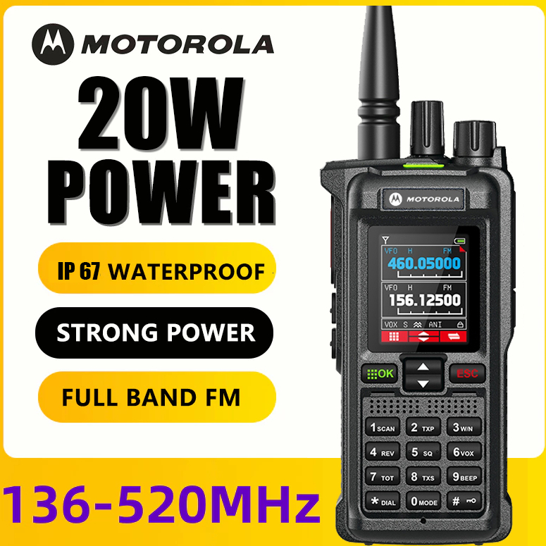 Motorola Walkie Talkie 50KM GT-12 Long Range 20W 6800Mah Waterproof FM ...