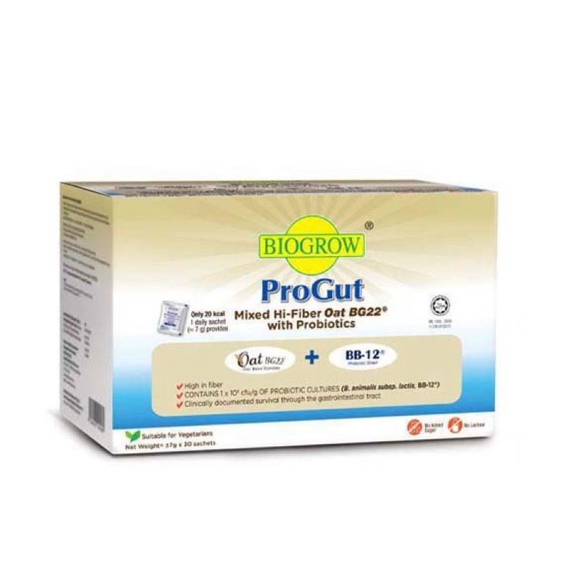 Biogrow ProGut Oat BG22 Hi-Fiber with Probiotics (30 Sachets) | Shopee ...