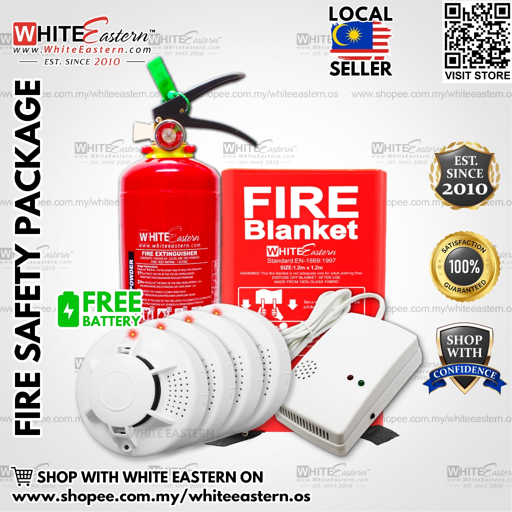 Fire Safety 2kg ABC Fire Extinguisher + 1.2m x 1.2m Fire Blanket + 4x ...
