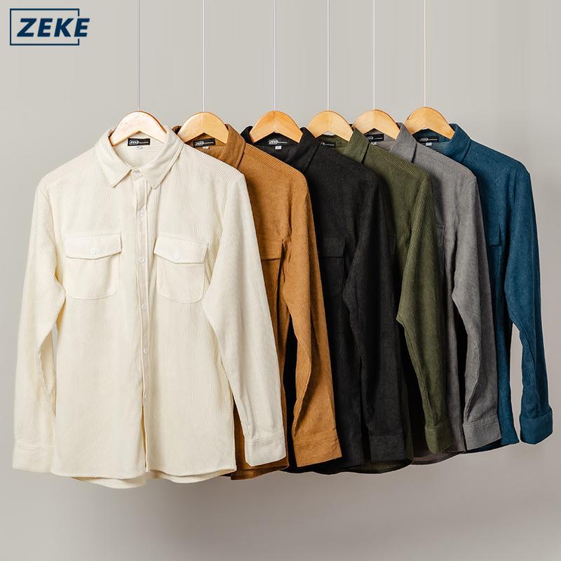 ZEKE Men's Double-pocket Formal Shirt Long Sleeve Casual Corduroy ...