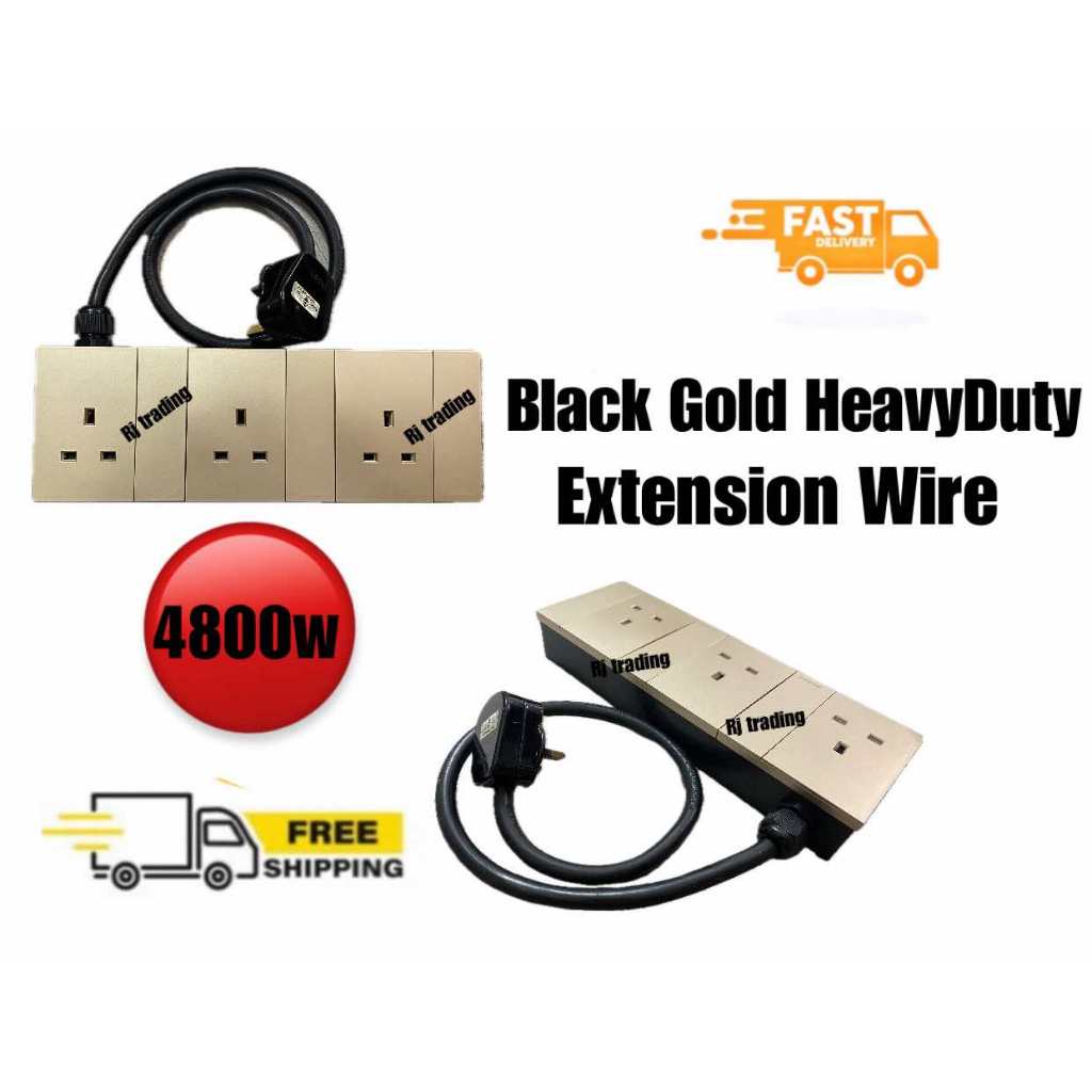 (READY STOCK) 1/2/3/4/5 WAYS BLACK AND GOLD HEAVY DUTY EXTENSION WIRE ...