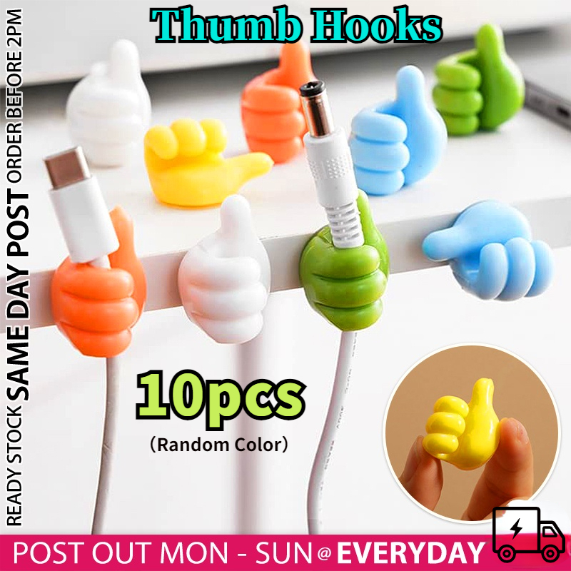 《10pcs 》Thumb Hooks Silicone Wall Hook Thumb Up Shape Cable Holder ...