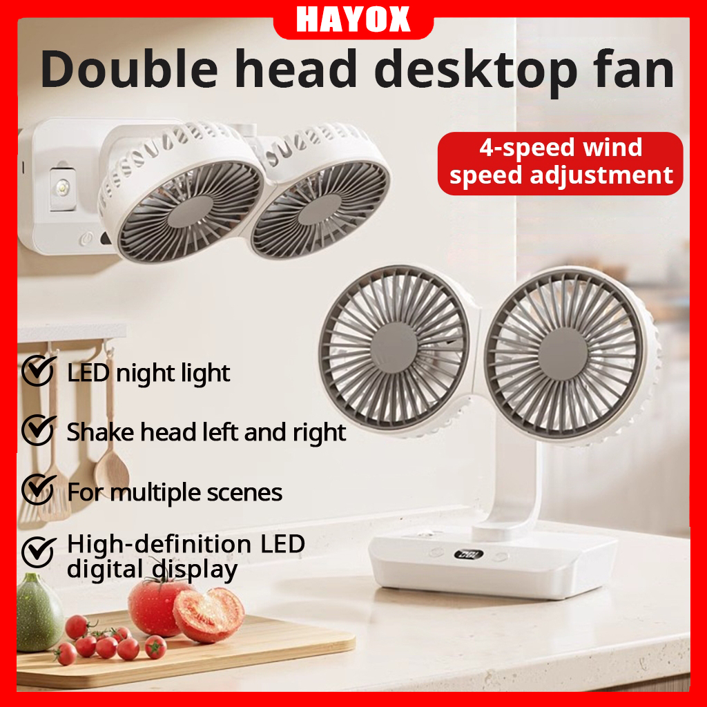 Double Headed Desktop Fan 270° Automatic Rotation Table Fan Portable ...