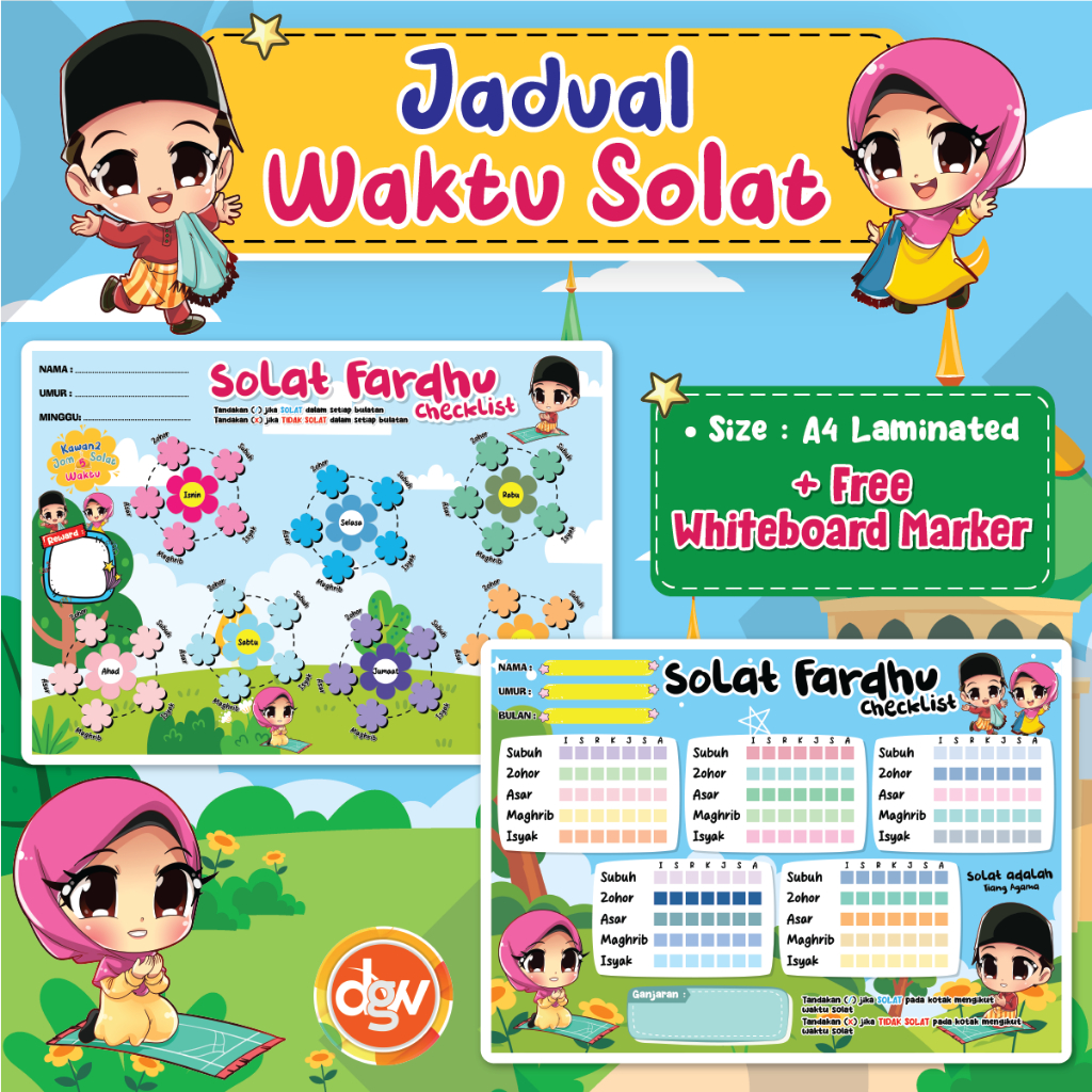 Jadual waktu Solat kanak-kanak Solat Fardhu Checklist | Shopee Malaysia