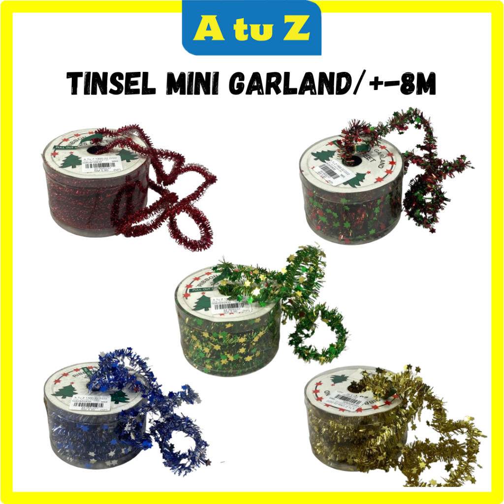 AtuZ Tinsel Mini Garland/+-8m/Christmas Glossy Matte Tree Mini Tinsel ...