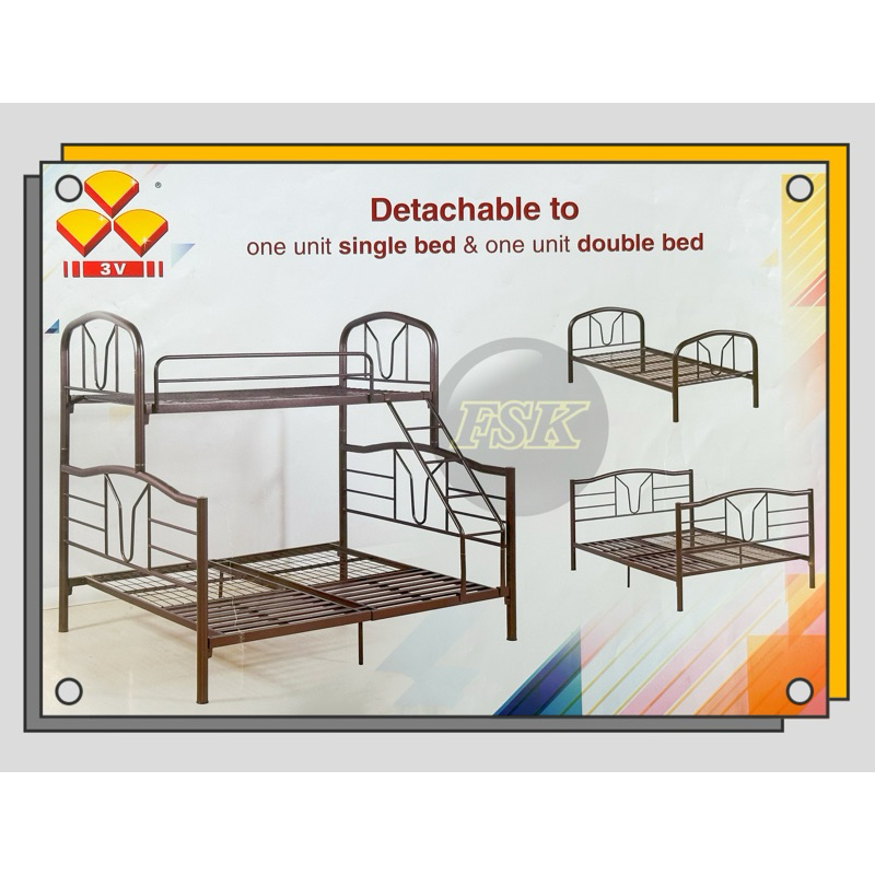 3V Bunk Bed 2 in 1 Double Decker / Metal Bed / Katil Besi 双层子母床架 双层铁床 ...
