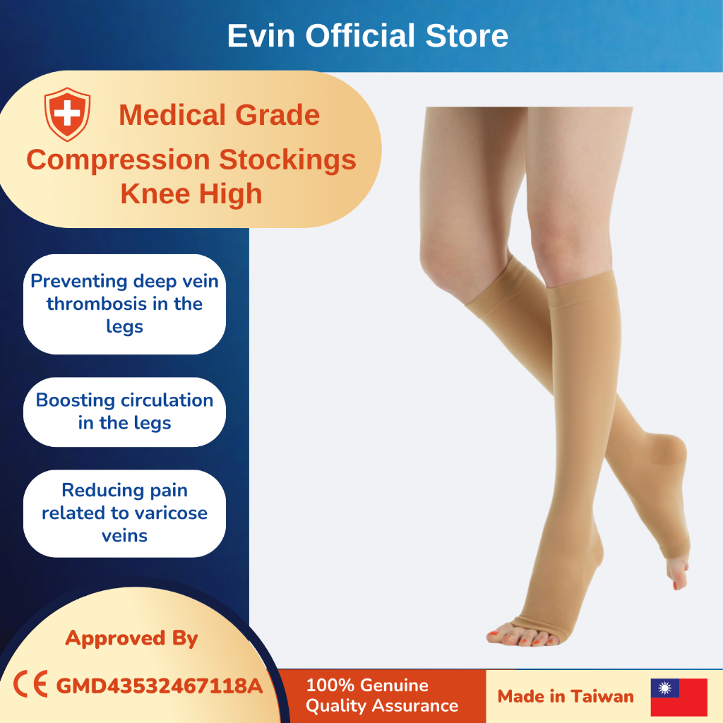 EVIN Graduated Pressure Compression Stockings Socks Open Toe Knee High ...