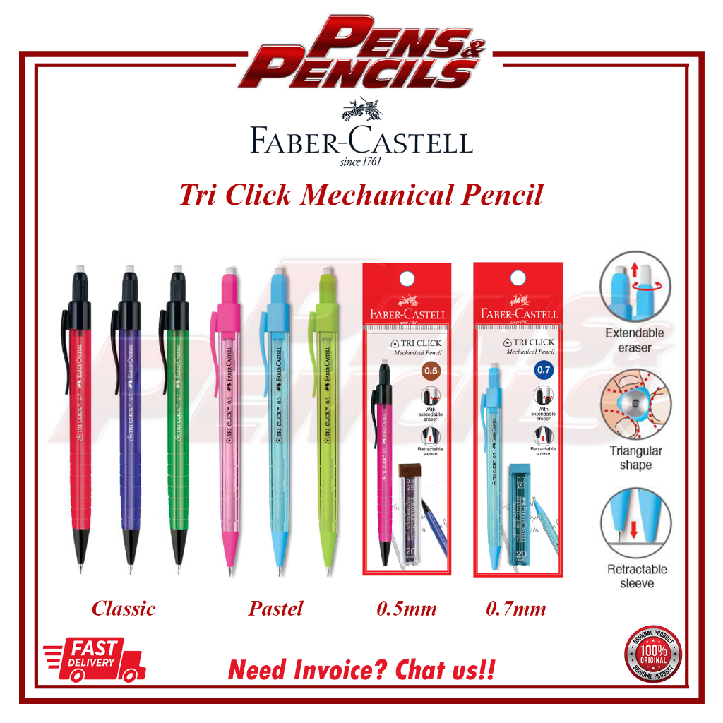 Faber-Castell Tri Click Mechanical Pencil Set with Leads / 0.5mm 0.7mm ...