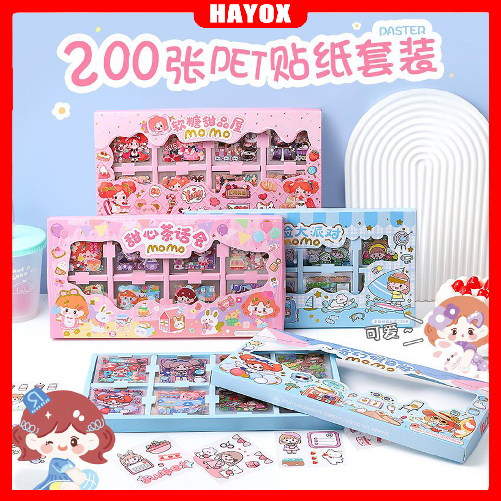 200PCS/set Cute Stickers Box PVC Waterproof Sticker Gift Box Notebook ...