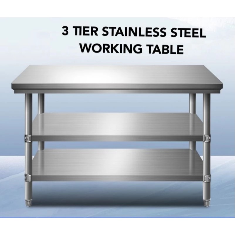 3 Tier Stainless Steel Kitchen Working Table Storage Rack Heavy Duty ...