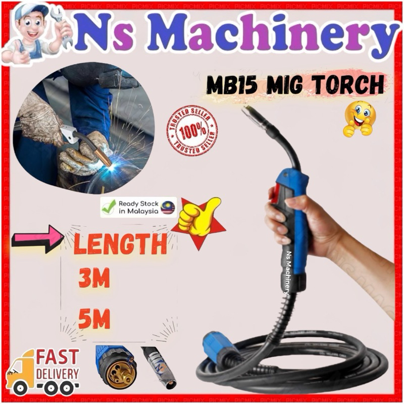 MB15 Welding Torch, MIG/CO2 Air-Cooled 180A, Euro Connection Kit ...