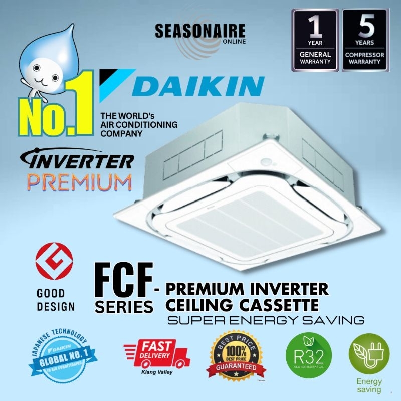 DAIKIN CEILING CASSETTE PREMIUM INVERTER [2.0HP-3.0HP] FCF-SERIES ...