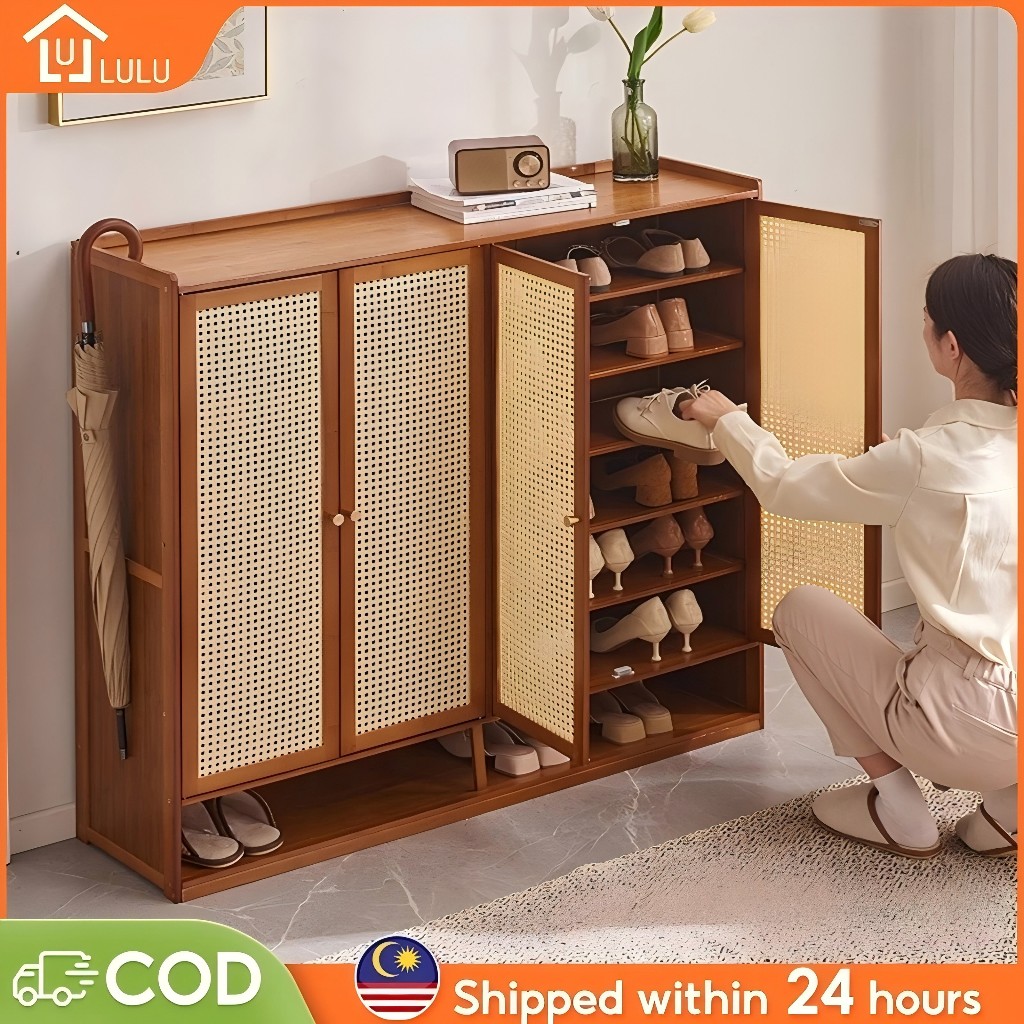LULU Bamboo Shoe Cabinet Rak Kasut Bertutup 30+Pairs Of Almari Kasut ...