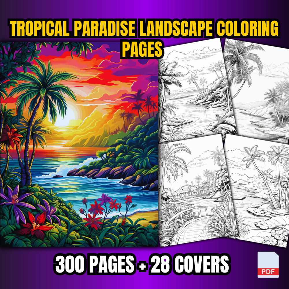 [PDF] TROPICAL PARADISE LANDSCAPE COLORING PAGES FOR ADULTS (300 PAGES ...