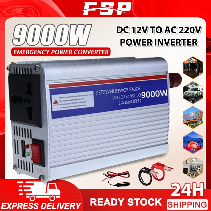 9000W Car Power Inverter DC12V to AC 220V with USB Port Solar Panel ...