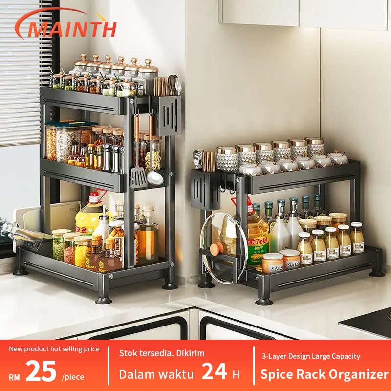 [Mainth] Spice Rack Seasoning Stainless Steel Storage Rak Rempah Oatus ...