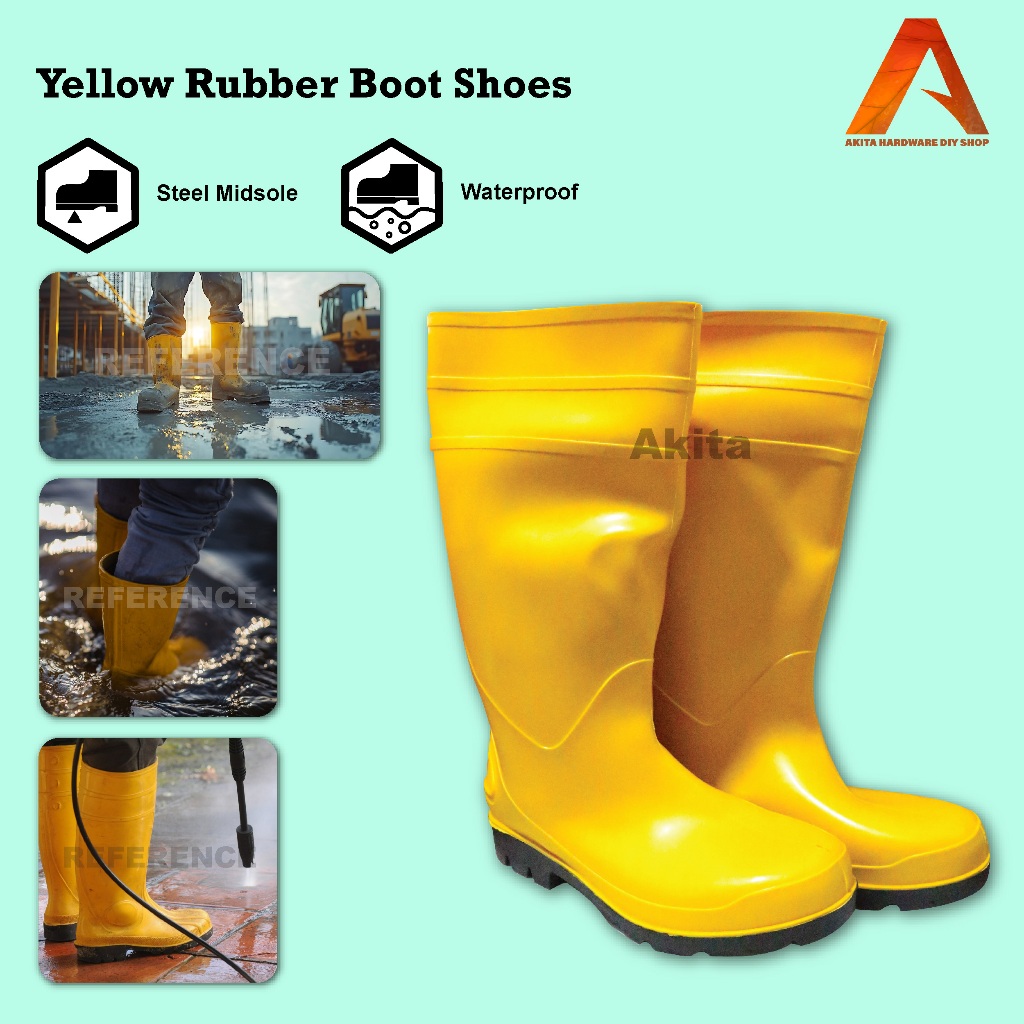 1 pair Yellow Rubber Boot Waterproof Industrial Safety Shoes Rain Boot ...