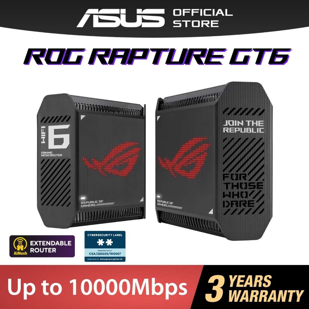 ASUS ROG Rapture GT6 AX10000 Wi-Fi 6 Tri-Band Ultimate Gaming Mesh WiFi ...