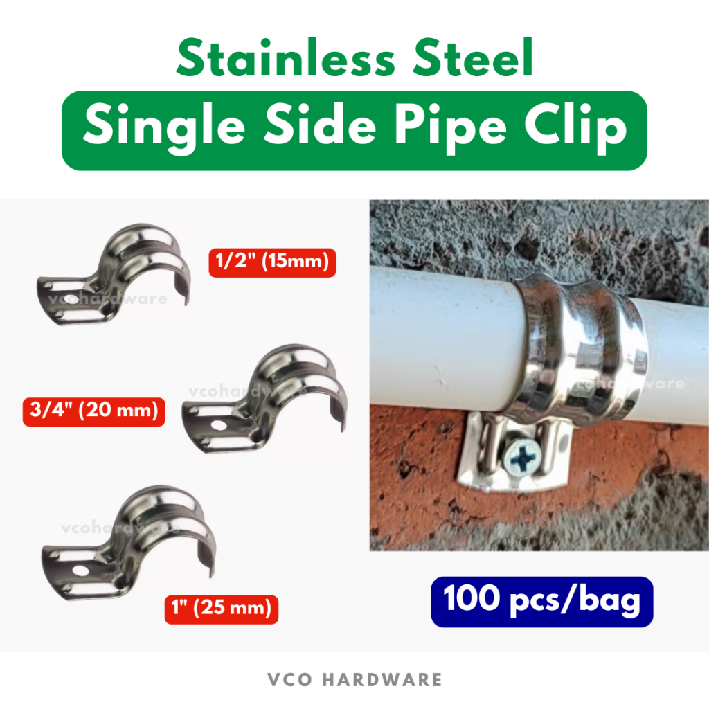 [ 100 PCS / BAG ] Stainless Steel 201 Single Side Half Saddle Pipe Clip ...