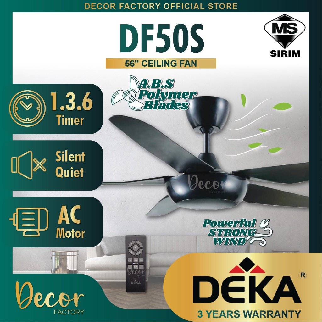 DEKA Fan DEKA DF50S 56" 5 Blades Ceiling Fan AC Motor with Remote ...