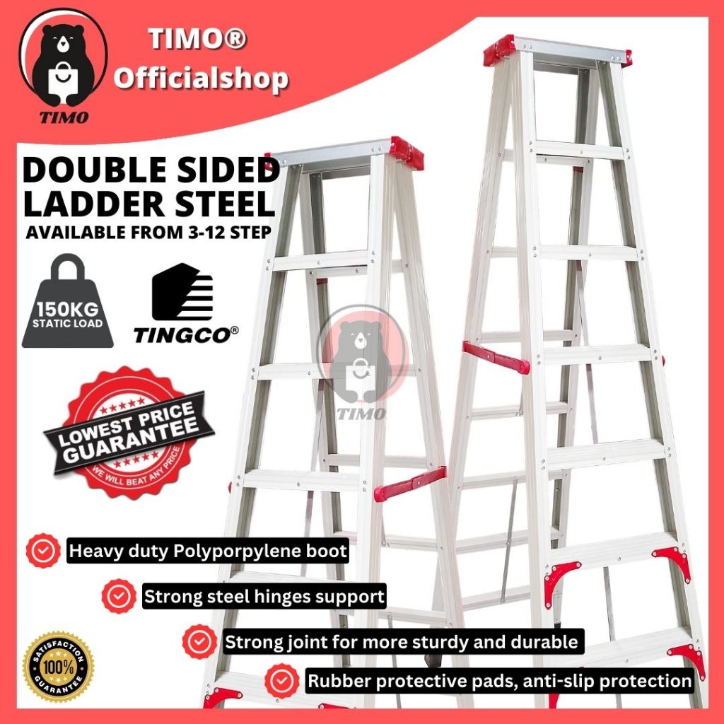 3 - 12 Step TINGCO Double Sided Ladder Steel Domestic Commercial ...