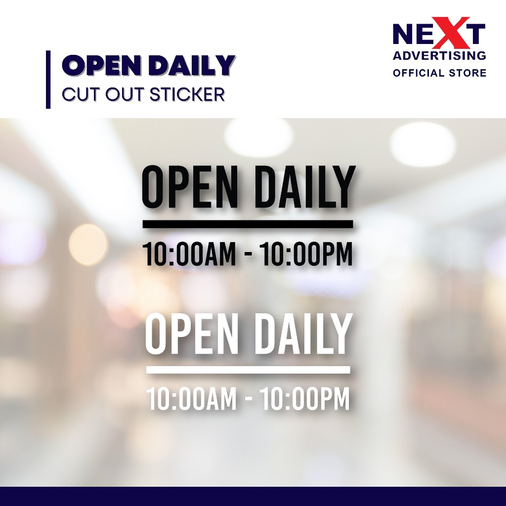 Open Daily / Business Hour Cut Out Sticker Sign | Sticker Waktu Operasi |Vinyl Decal Sticker for ...