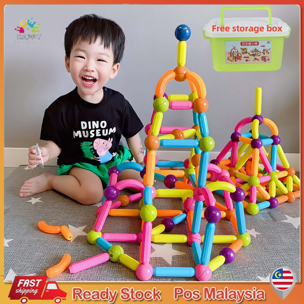 【🇲🇾24h】130pcs Kids Magnetic Stick Balls Building Toy Blocks With ...