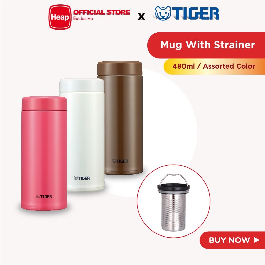Tiger Brand Stainless Steel Mug with Tea Strainer - Assorted Color (480ML) [Model: MCA-T480 ...