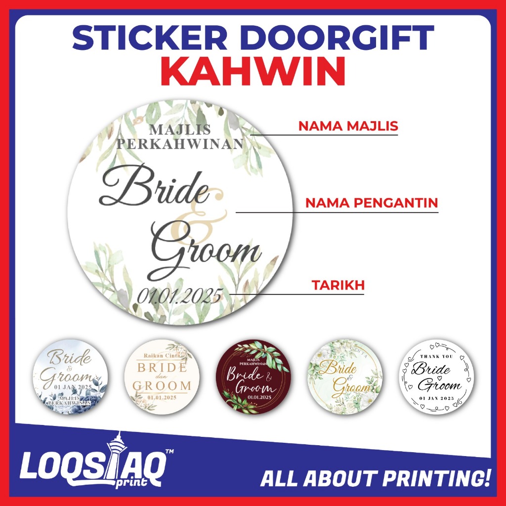 [NEW] STICKER DOORGIFT KAHWIN CANTIK DAN MURAH / STICKER BULAT DOORGIFT ...