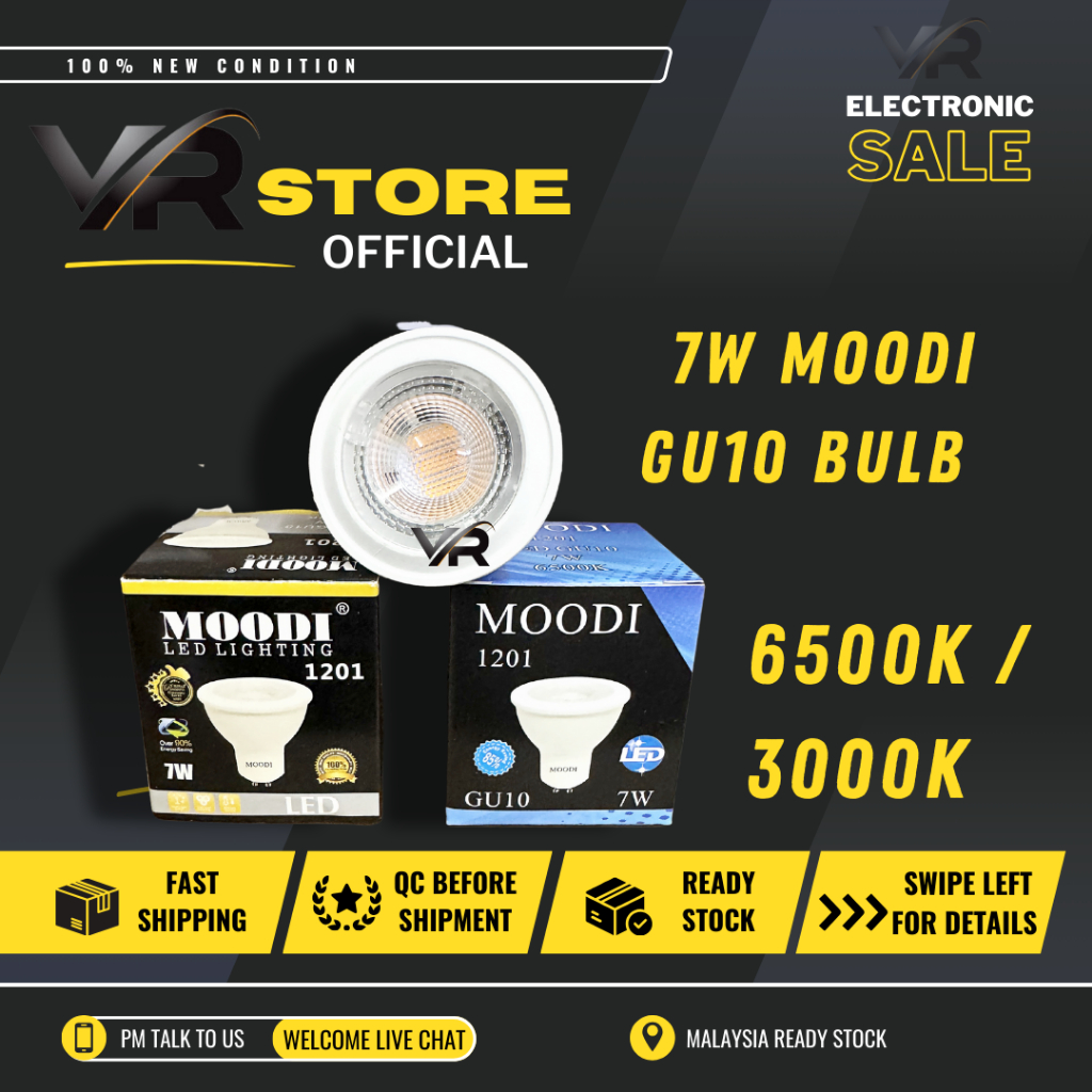 MOODI Non-dimmable GU10 LED Bulb 7W 3000K / 6500K Warm White Day Light ...