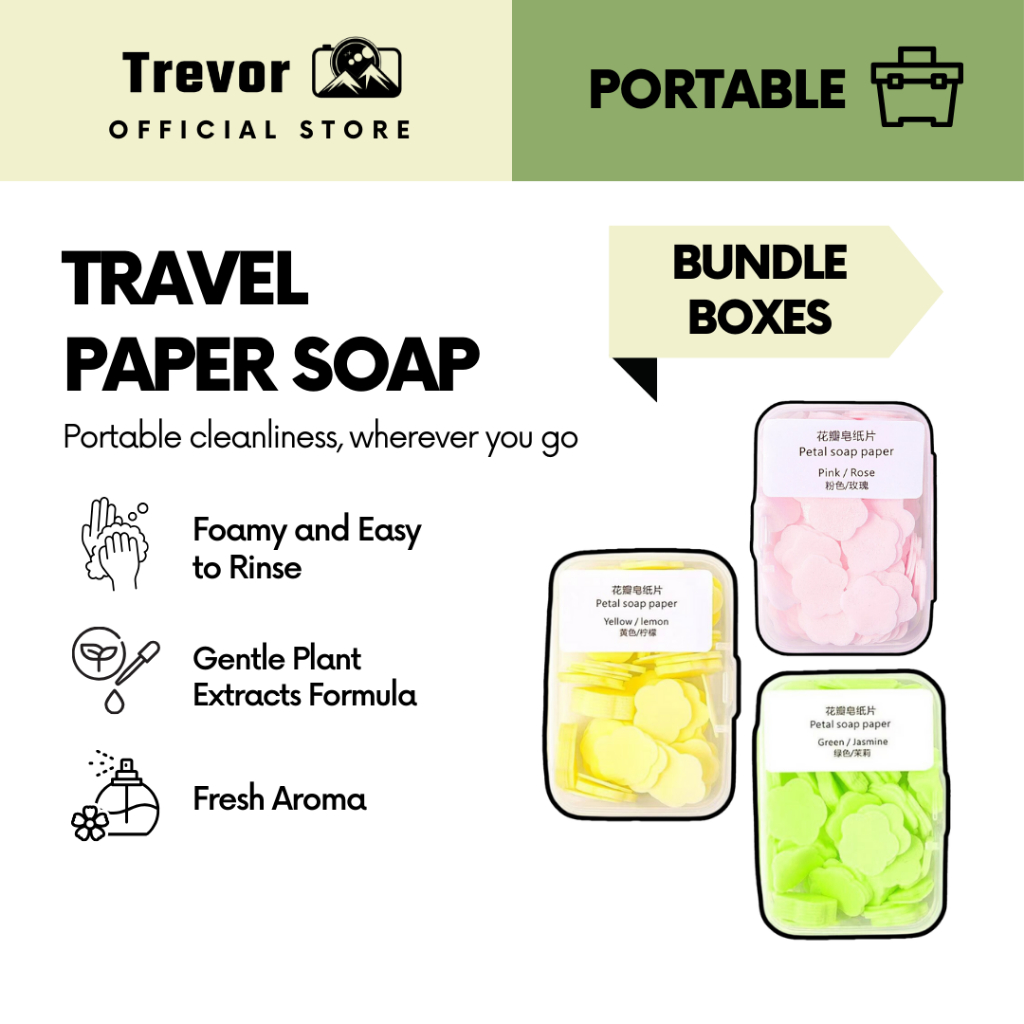 TREVOR Travel Paper Soap [3 Boxes] – Portable Handsoap Hand Washing ...