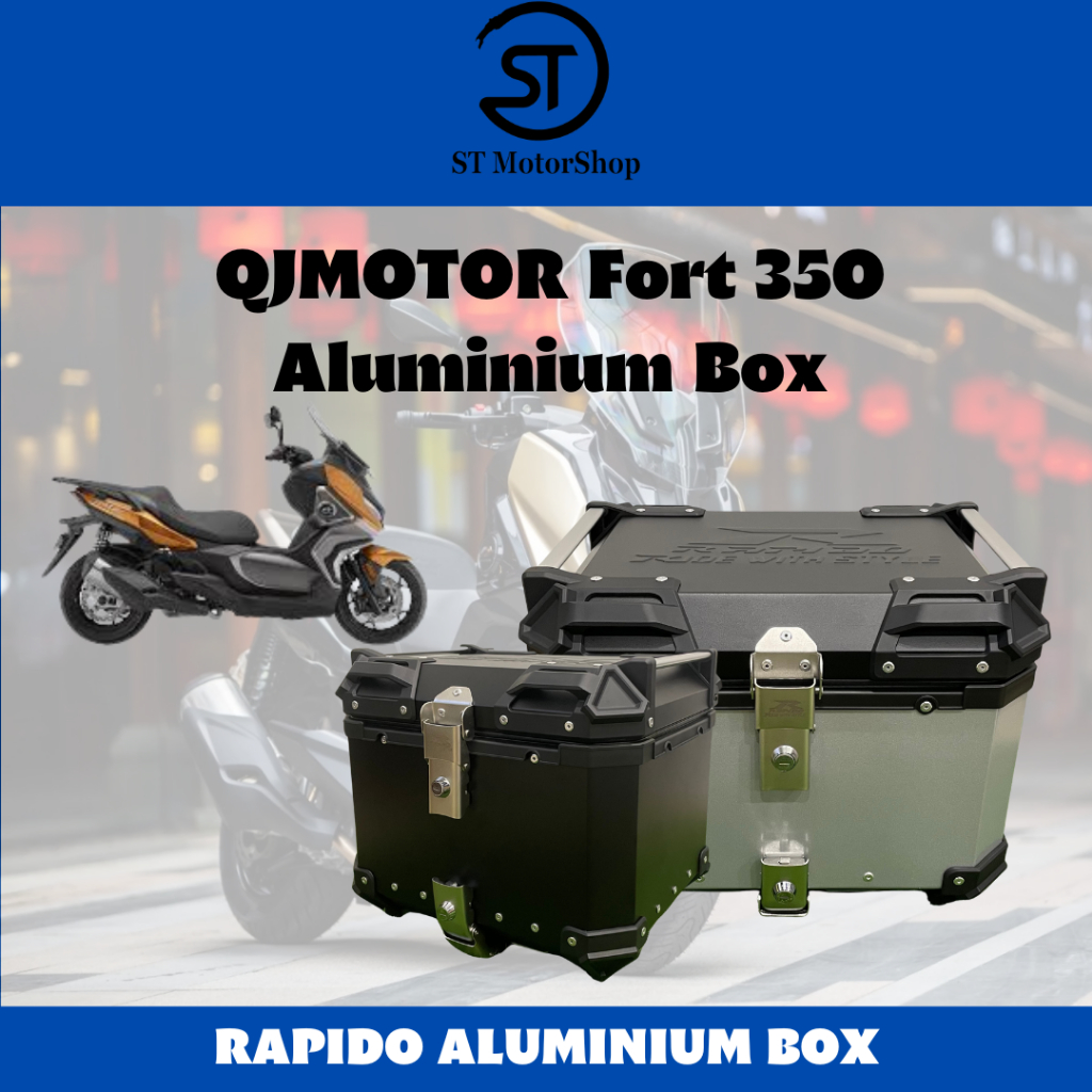 QJMOTOR Fort 350 Aluminium Top Box Motorcycle Fortress 350 45L Box ...
