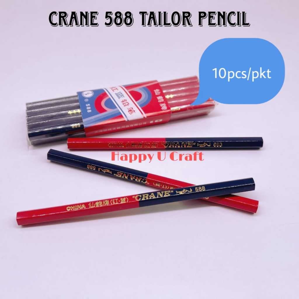 (10pcs/pkt)CRANE 588 TAILOR PENCIL (RED BLUE PENCIL)PENSEL KAPUR/PENSEL ...
