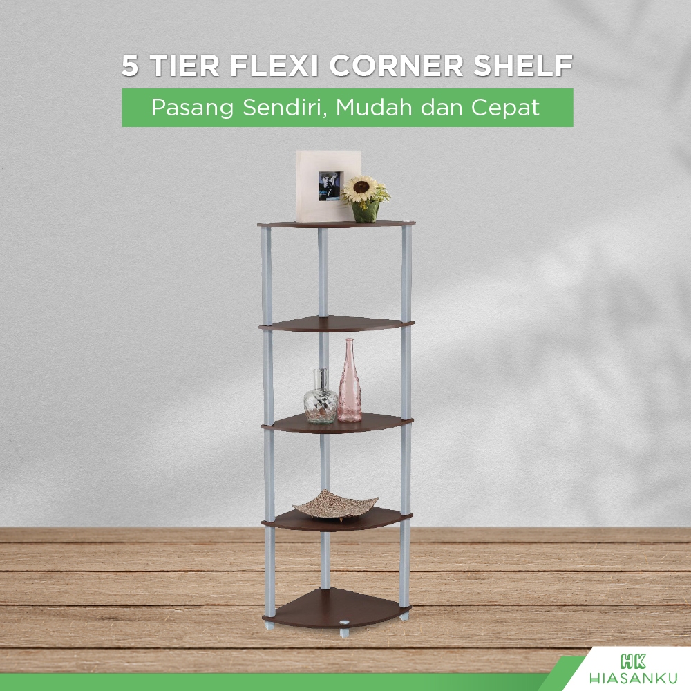 HK 5 Tier Corner Shelves/Book Shelf/Display Rack/No Tools Rak Dapur 5 ...