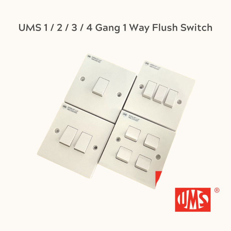 UMS 1 / 2 / 3 / 4 Gang 1 Way Flush Switch,10A X 250V (211-1W) / (221-1W ...