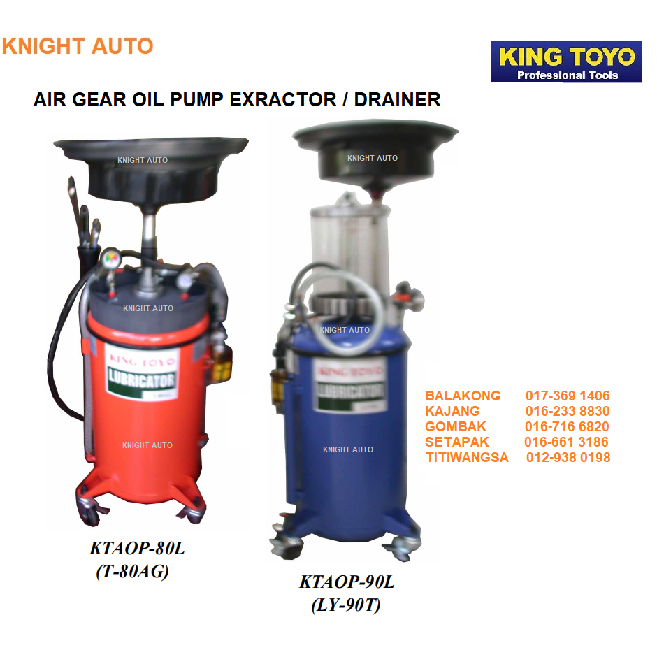 KING TOYO KTAOP-80L T-80AG 80L HEAVY DUTY AIR GEAR PUMP OIL EXTRACTOR ...