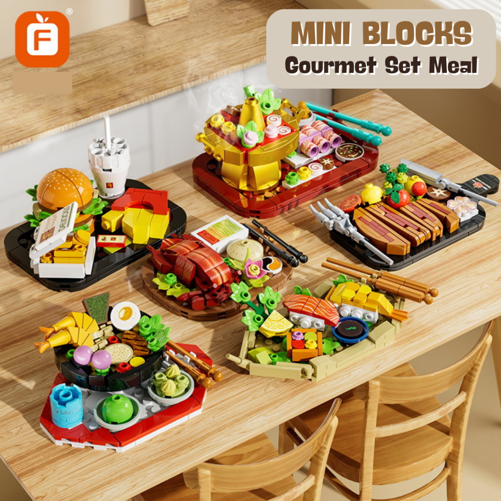 Mini Blocks Gourmet Set Meal Bricks Building Blocks Kids Hotpot Burger ...