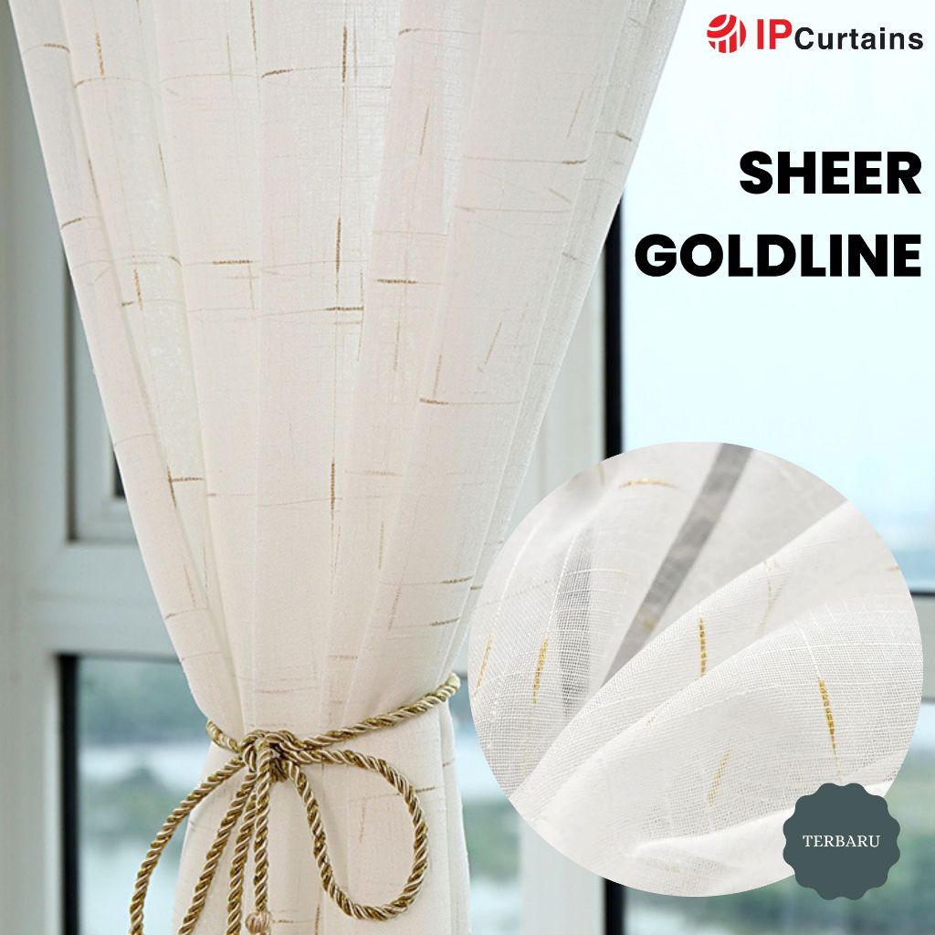 IP CURTAIN Premium Sheer Gold Line Langsir Jarang Syer Ready Made Dawai ...